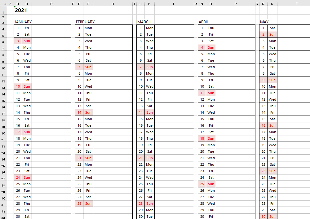 Simple Excel Calendar Template Web Studio Arachne